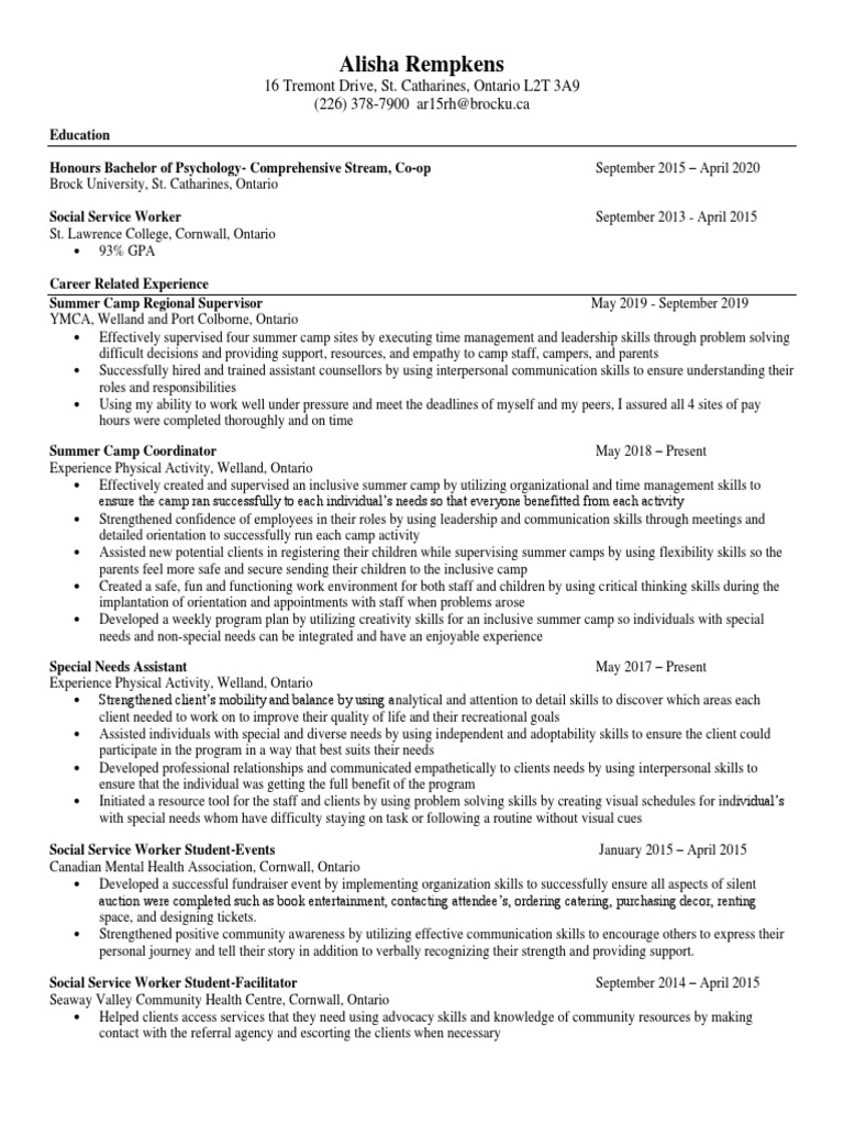 Alisha Rempkens' Professional Resume | PDF | Psychotherapy | Mental Health