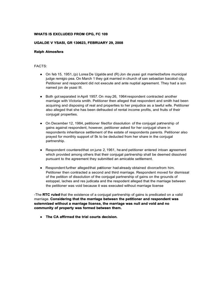Ugalde V Ysasi | PDF | Marriage | Annulment