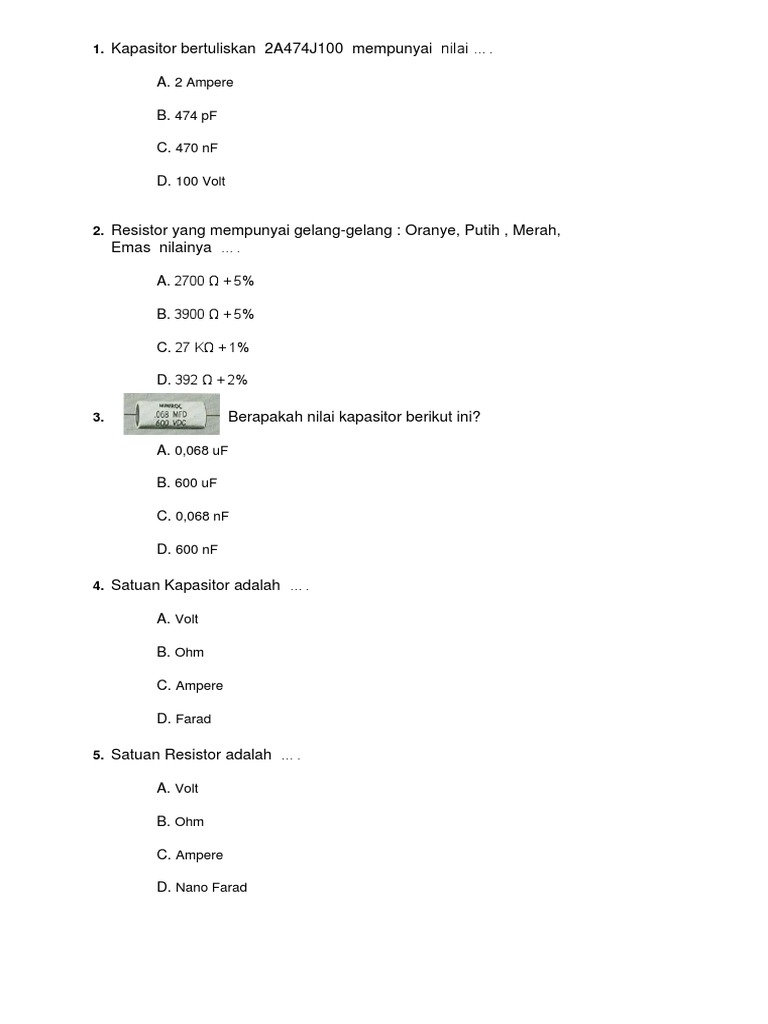 SOAL UJIAN TEKNIK DASAR LISTRIK Dan ELEKTRONIKA Genap 2018 | PDF