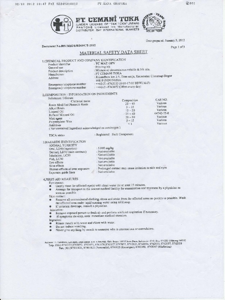 MSDS Tinta | PDF