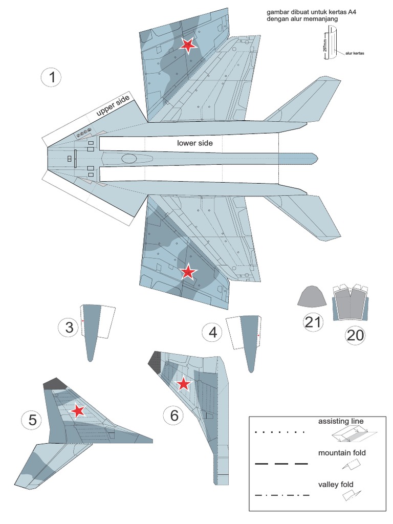Origami MIG-29 Instructions on A4 Paper | PDF | Origami | Paper Folding