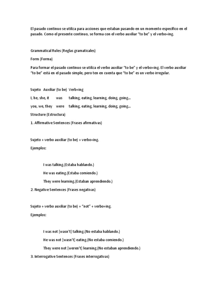 El Pasado Continuo | PDF | Verbo | Sintaxis