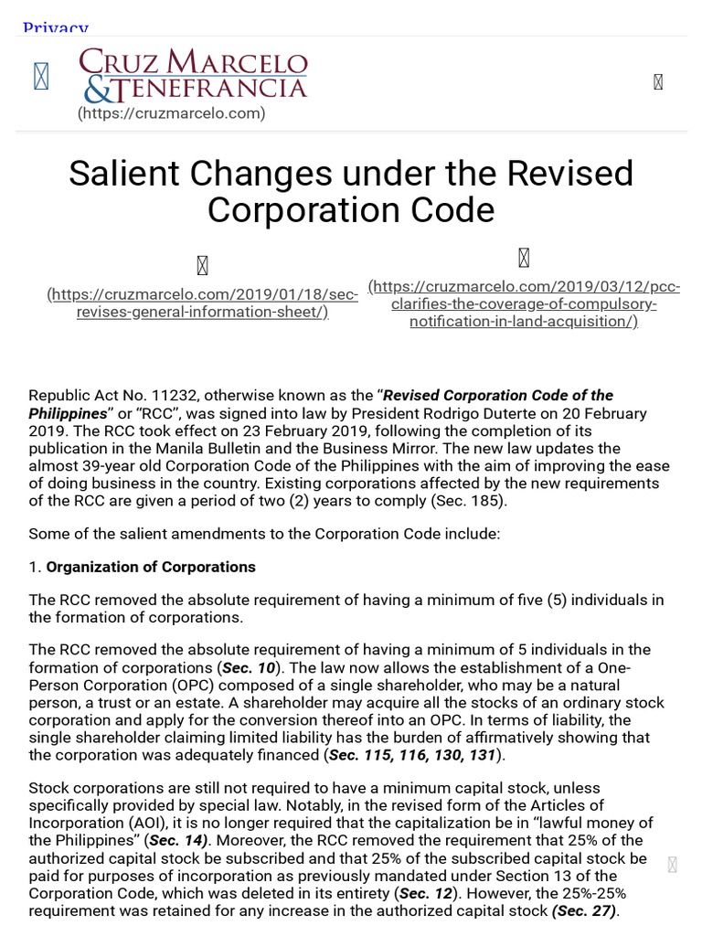 Revised Corporation Code Matrix | PDF | Board Of Directors | Corporations