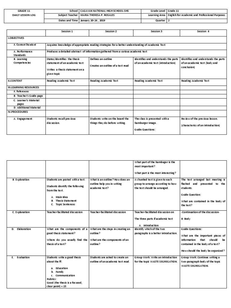 Lesson Plan in Eapp | PDF | Thesis | Lesson Plan