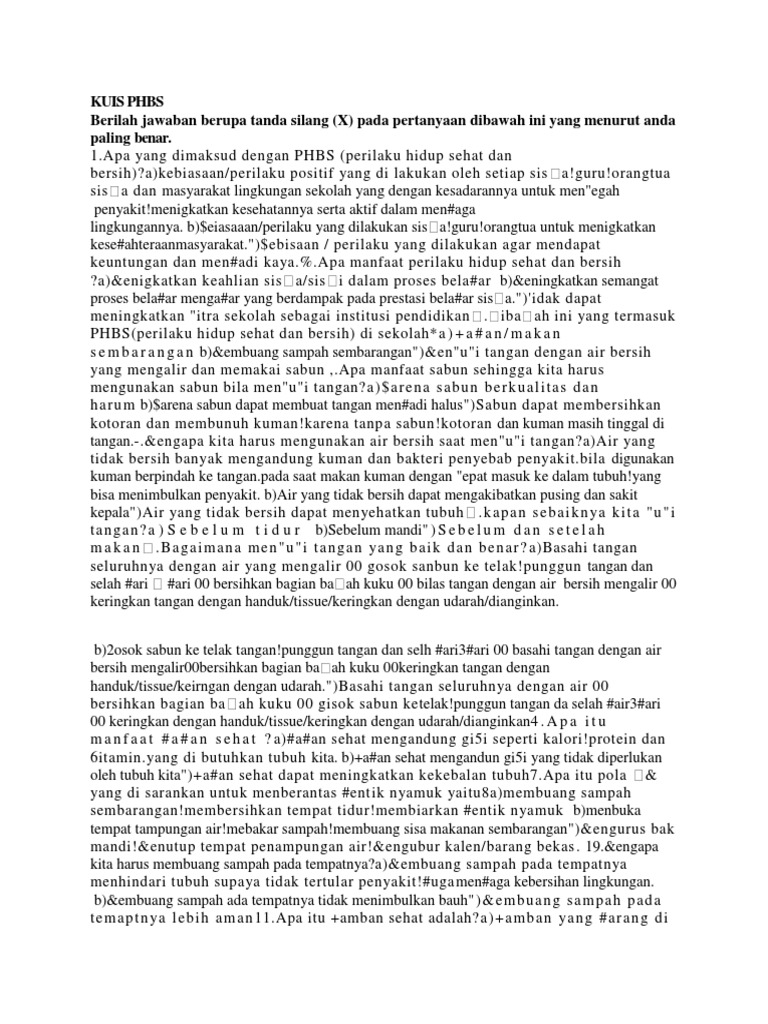 Kuis PHBS | PDF | Kajian Bahasa Asing | Kesehatan Holistik