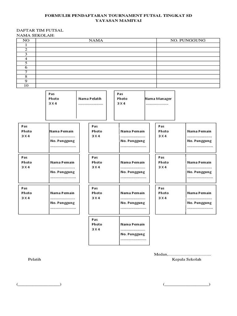 Formulir Pendaftaran Tournament Futsal Tingkat SD | PDF