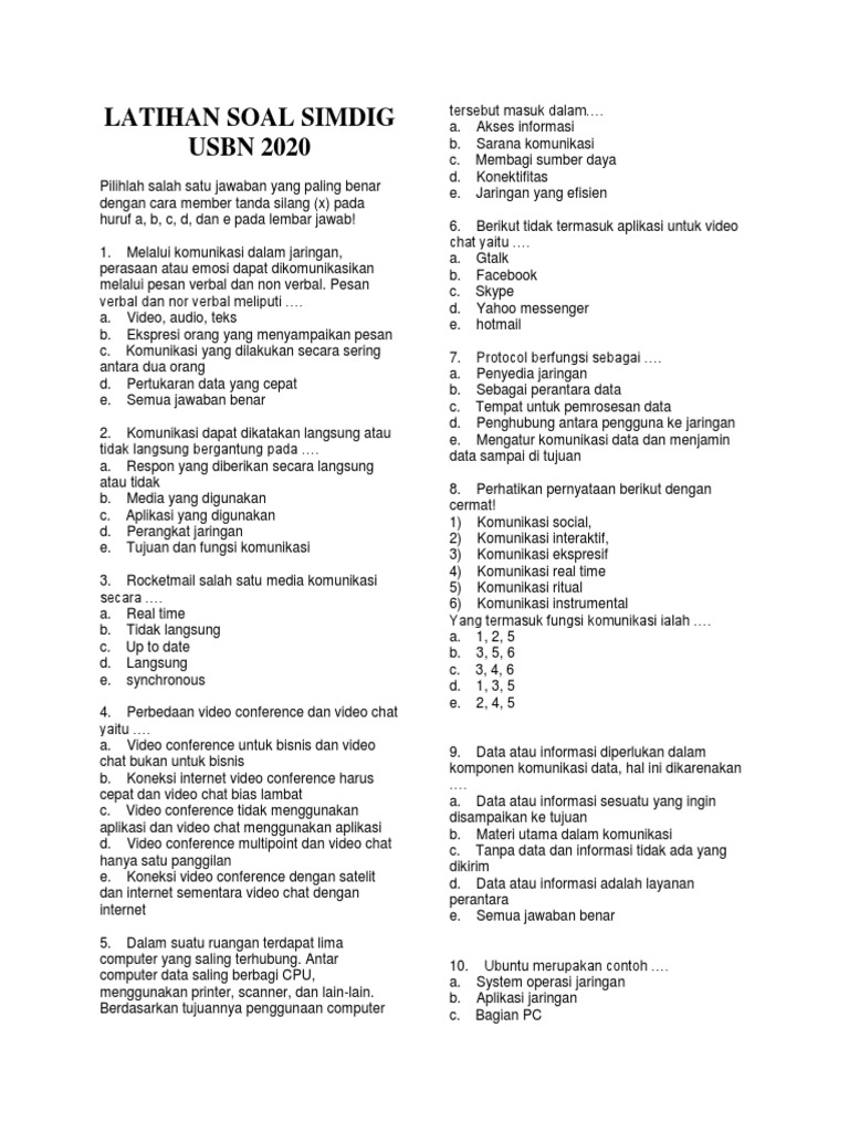 Latihan Soal Simdig Usbn 2020 | PDF | Seni | Komputer