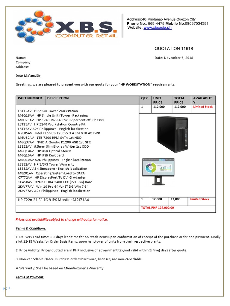 HP Z240 Workstation Quotation | PDF | Hewlett Packard | Computer Hardware