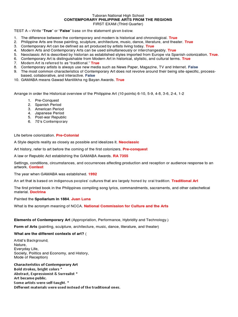 First Quarter Exam on Contemporary Arts | PDF | Paintings | Arts (General)