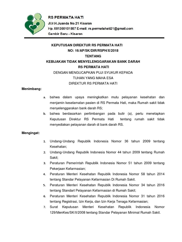 SK TDD Pelayanan Darah & Bank Darah | PDF