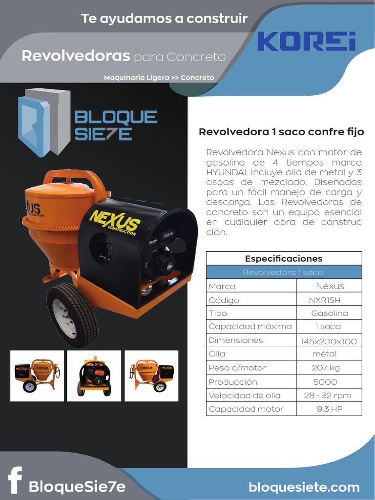 Ficha Técnica Revolvedora Nexus 1 Saco | PDF