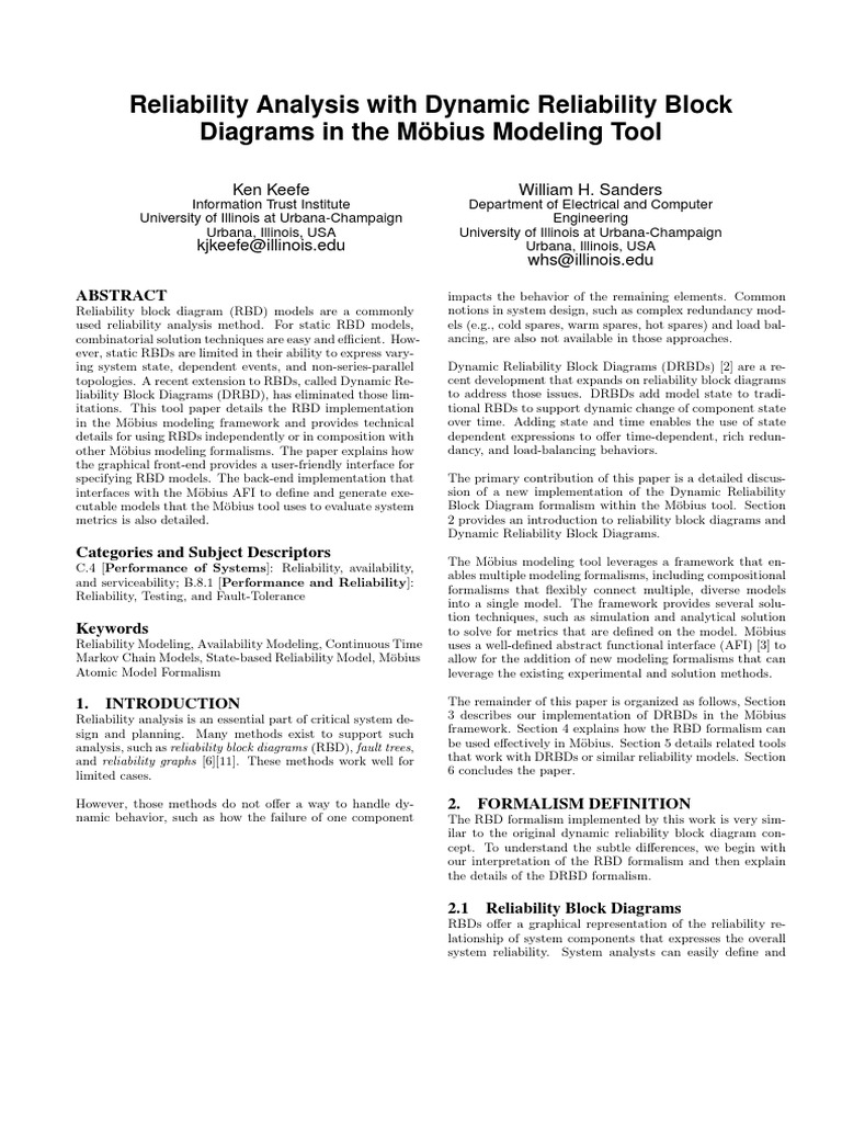 Reliability Analysis With Dynamic Reliability Block Diagrams In The Mobius Modeling Tool Pdf