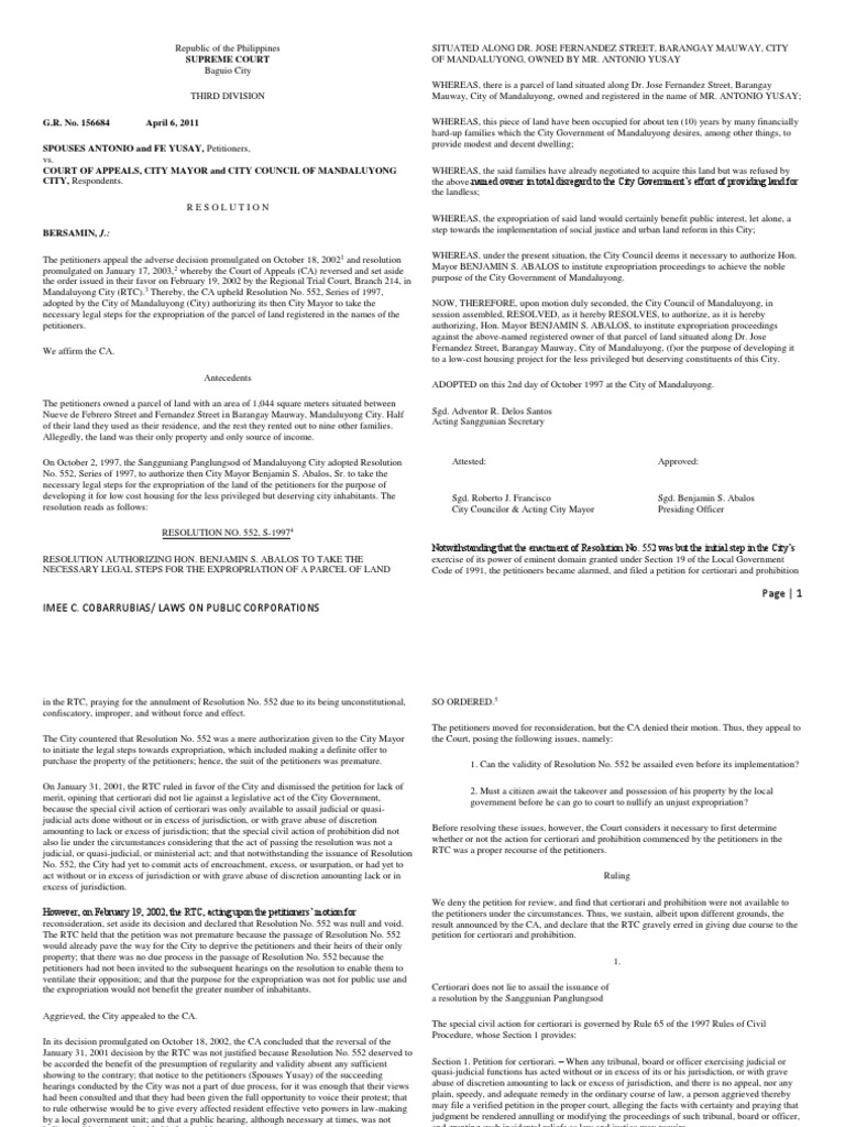 PUBCORP Cases | PDF | Eminent Domain | Writ Of Prohibition