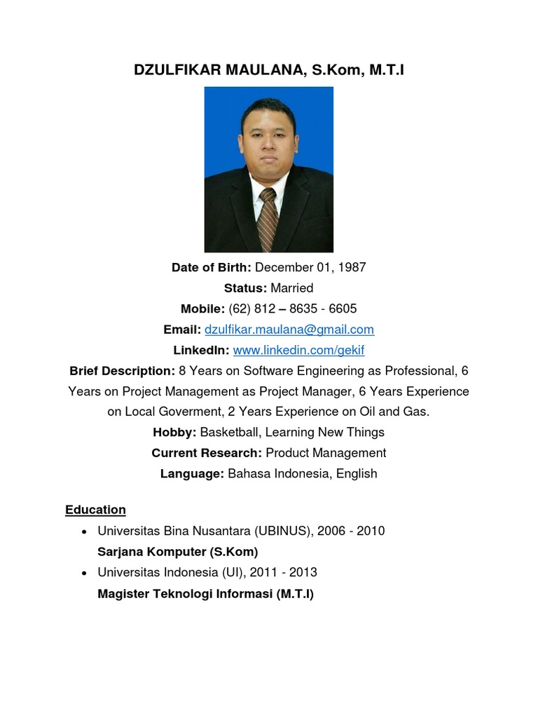 CV Dzulfikar Maulana 2019 - Per May 2019-2 PDF | PDF | My Sql | Microsoft Sql Server