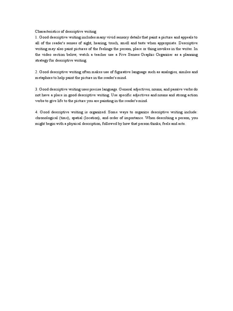 Characteristics of Descriptive Writing | PDF