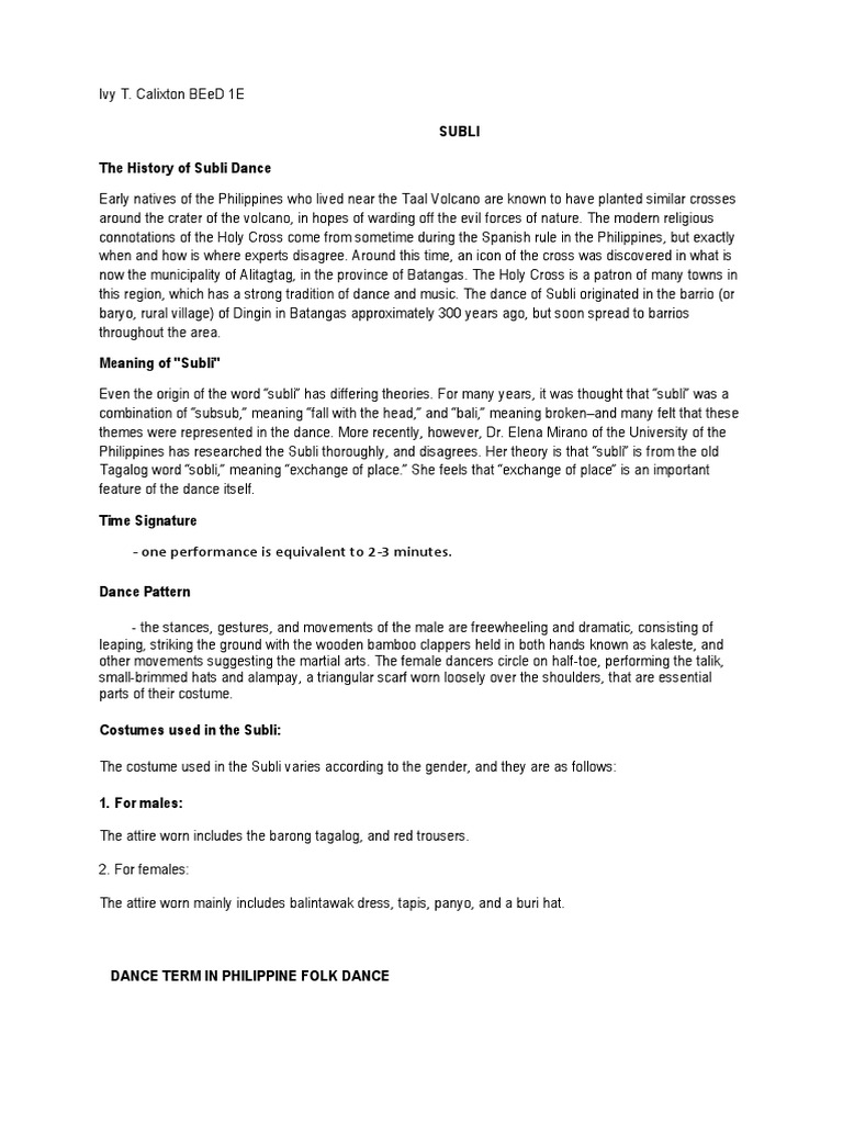 The History of Subli Dance Final | PDF | Dances | Arm