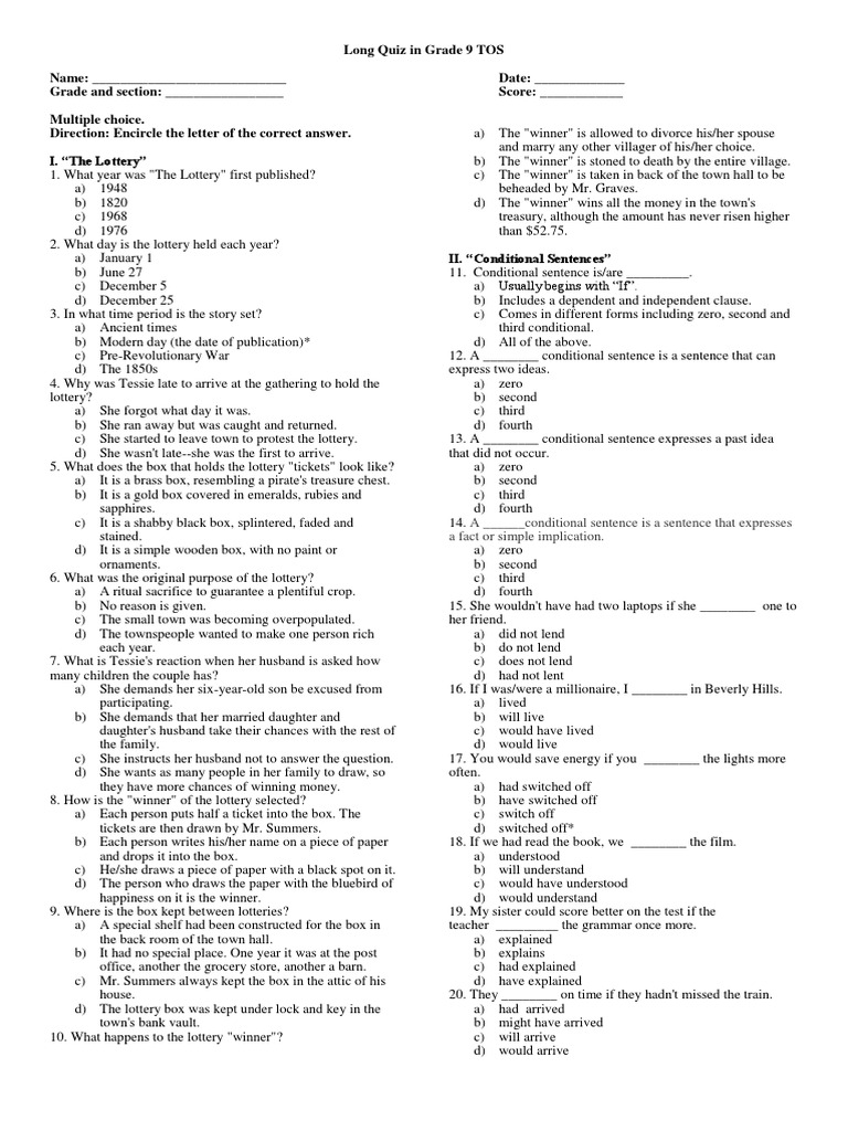 FS 20 Items Tos and Test With Key | PDF
