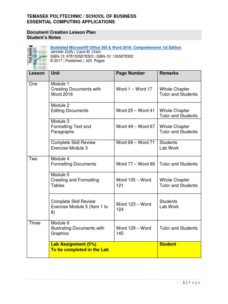 Apr 2019 - Microsoft Word 2016 Lesson Plan - Student's Notes | PDF ...