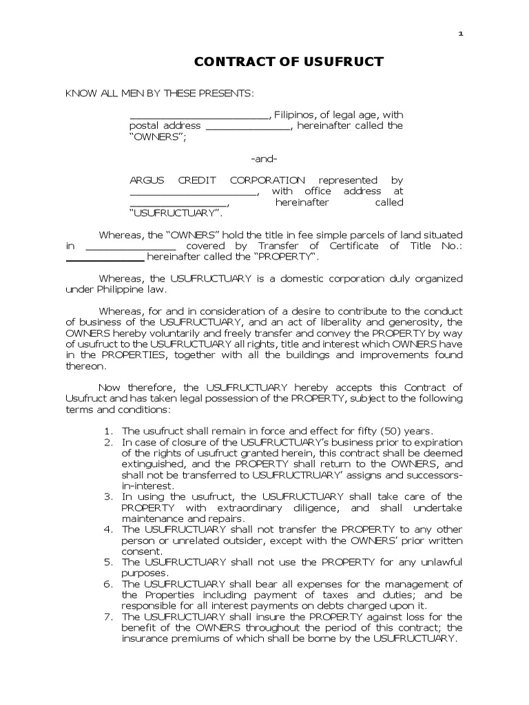 Sample Usufruct | PDF | Property | Law And Economics