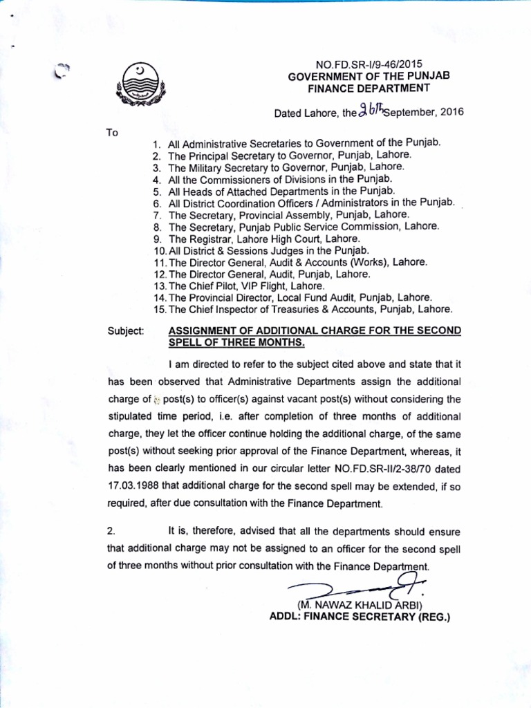 Additional Charge Allowance 26.09.2016 | PDF