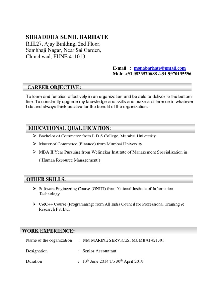 Shraddha Barhate (CV) | Download Free PDF | Accounts Payable | Business