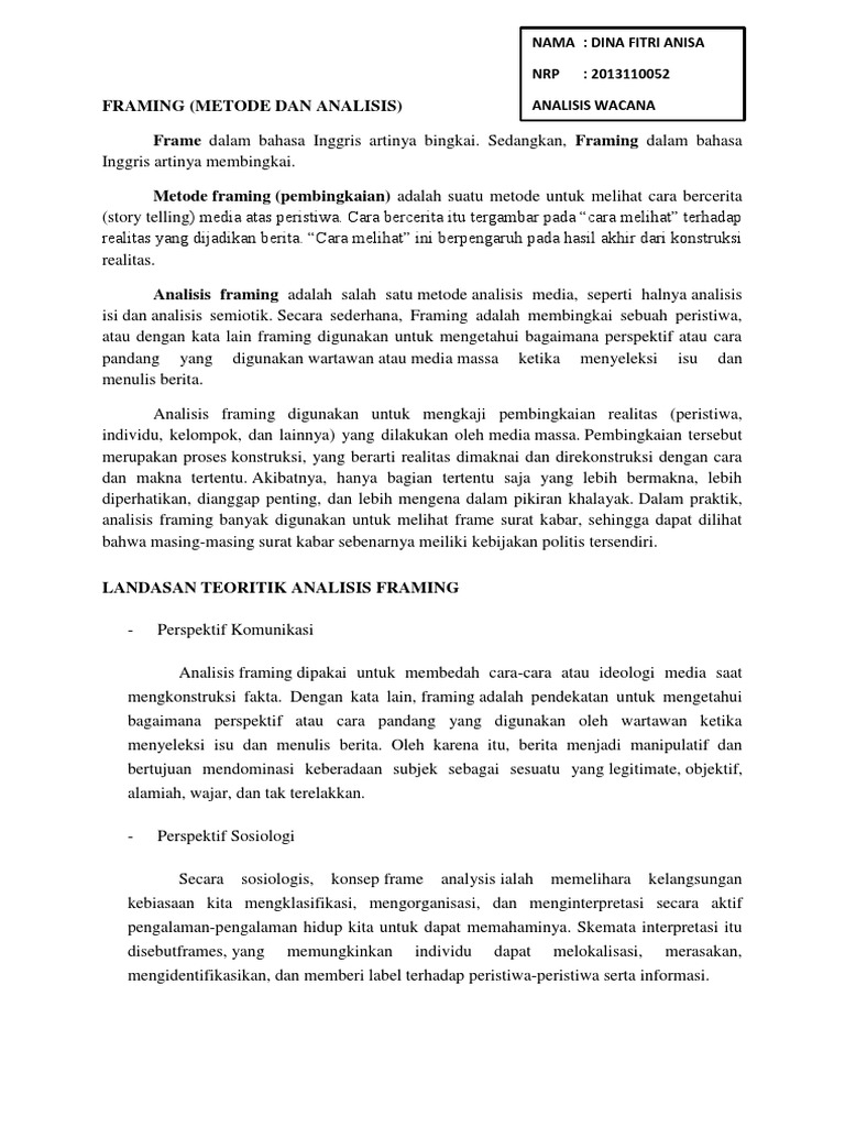 Metode dan Analisis Framing Media | PDF