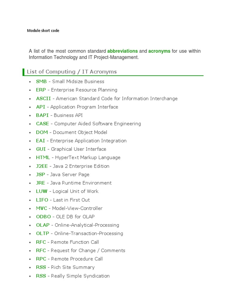 List of IT Acronyms and Computing Terms | PDF | Sap Se | Databases