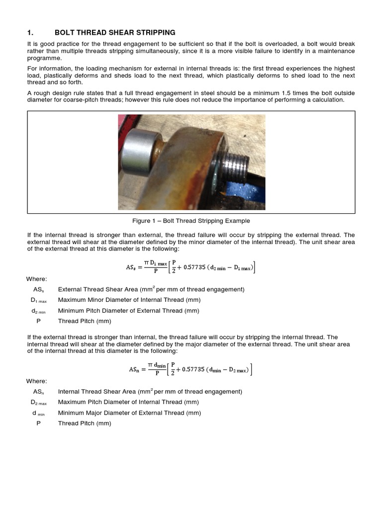 Minimum Thread Engagement for Bolts | PDF | Screw | Strength Of Materials