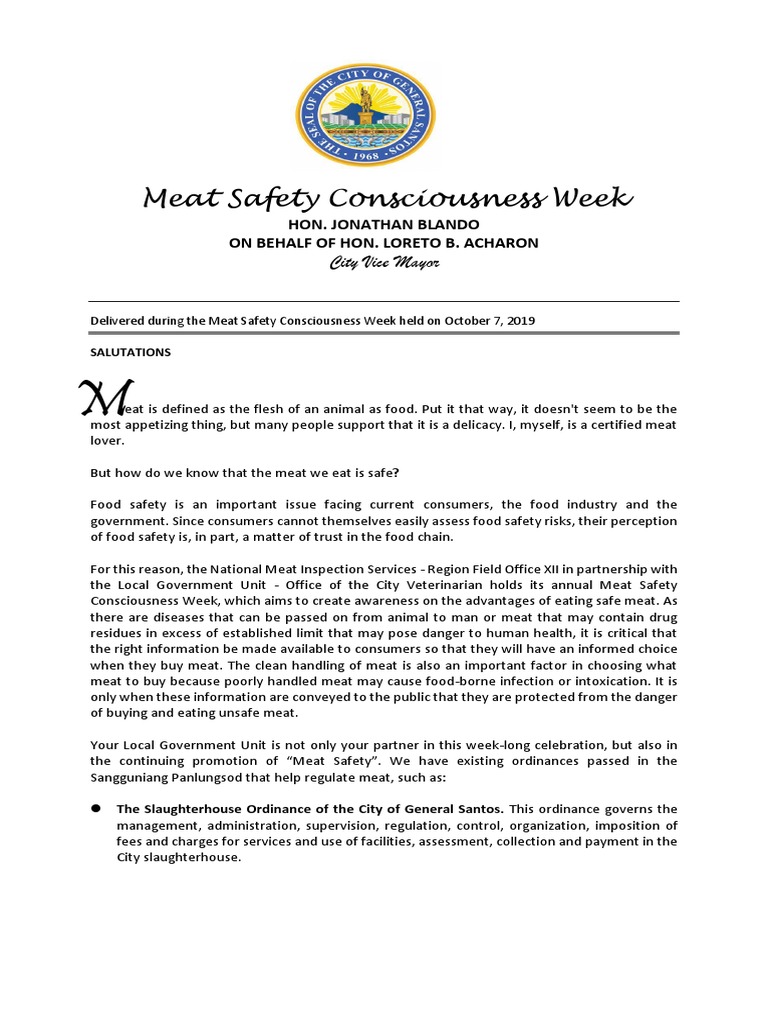 Meat Safety Consciousness Week | PDF | Meat | Food Safety