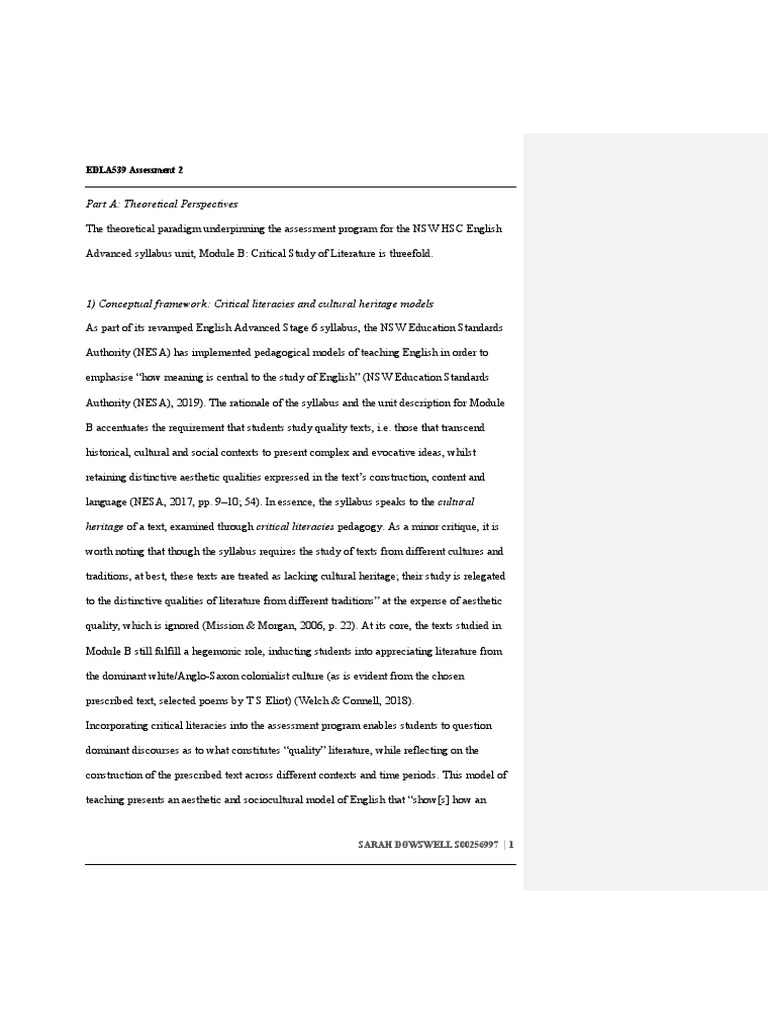 Sarah Dowswell Edla539 Assessment 2 - Sarah Dowswell s00256997 2743696 ...