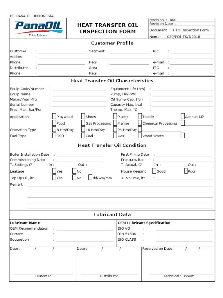 HTO Inspection Form - 030 | PDF | Oil | Energy Technology