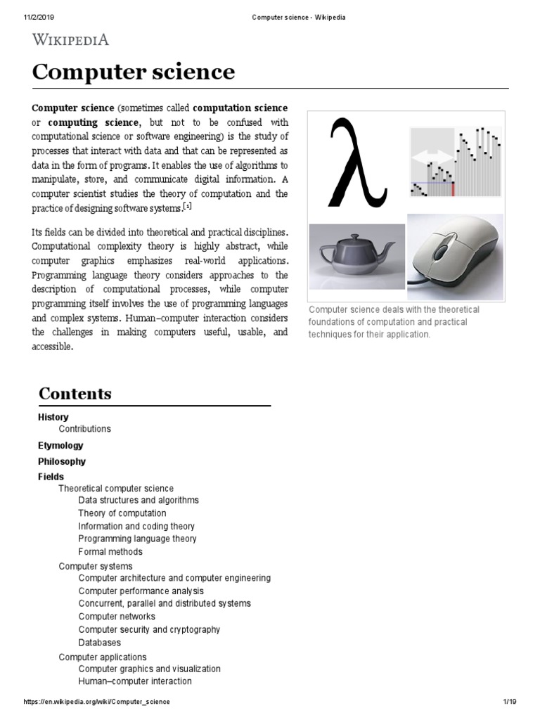 Computer Science - Wikipedia PDF | Download Free PDF | Formal Methods ...
