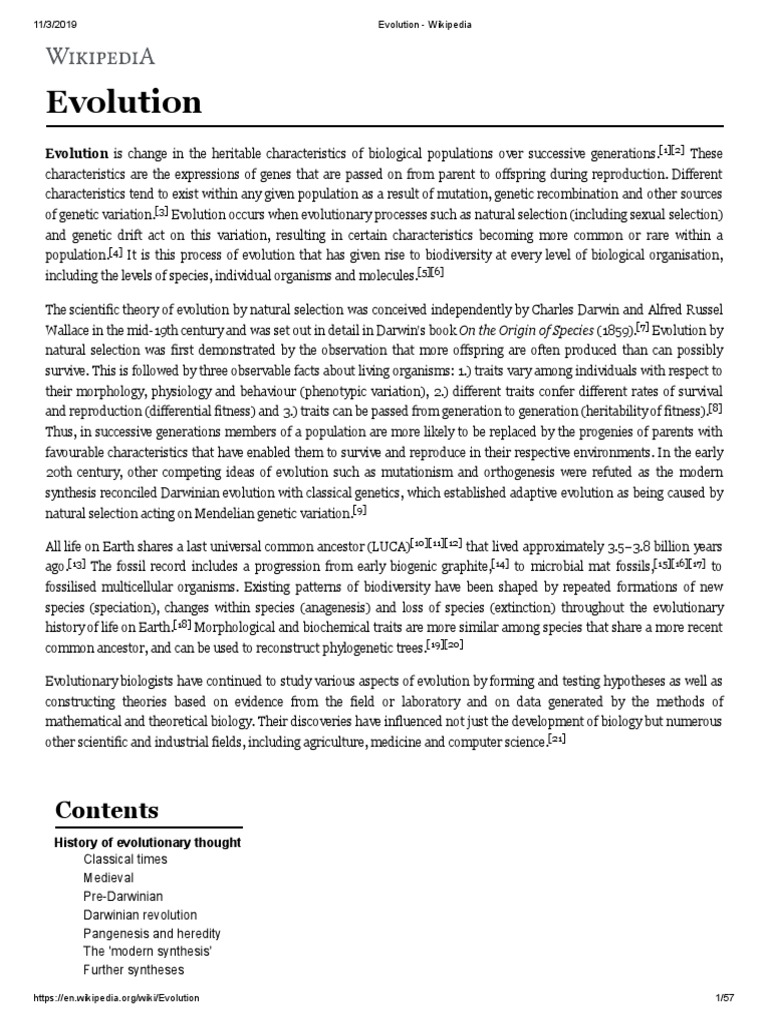 Evolution - Wikipedia PDF | PDF | Heredity | Evolution