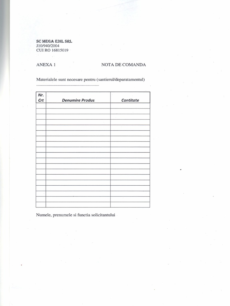 Nota Comanda Exemplar | PDF