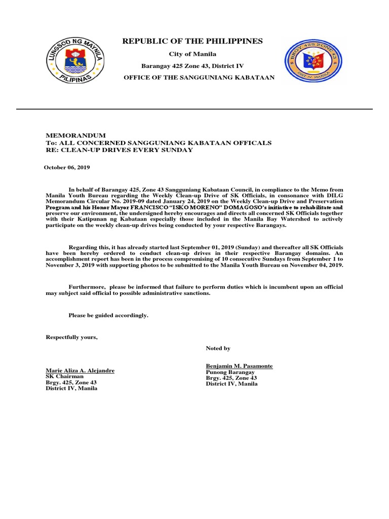 Weekly Clean-Up Drive Memorandum | PDF