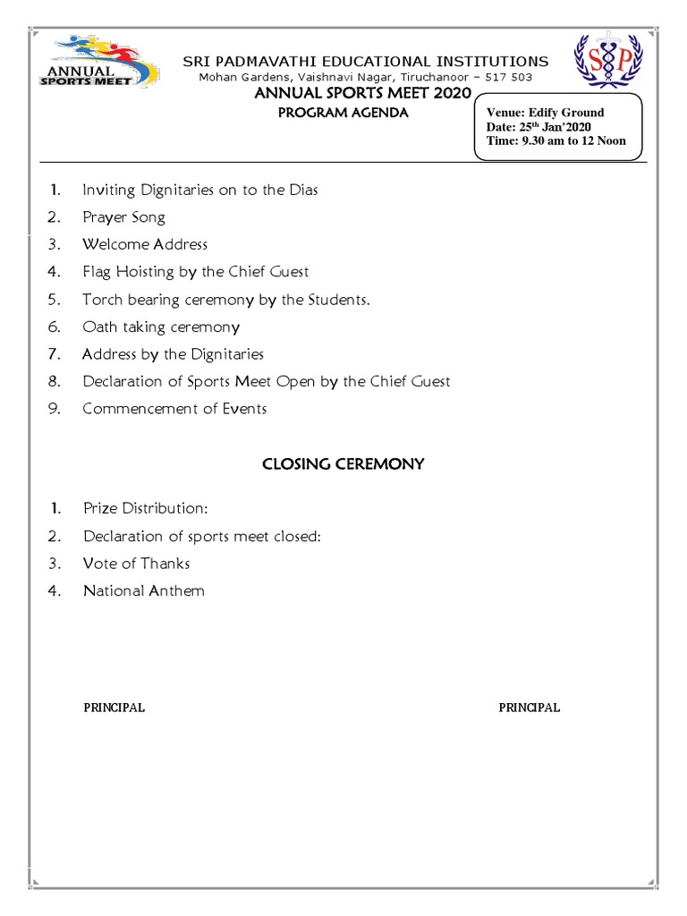 Annual Sports Meet 2020 Agenda | PDF