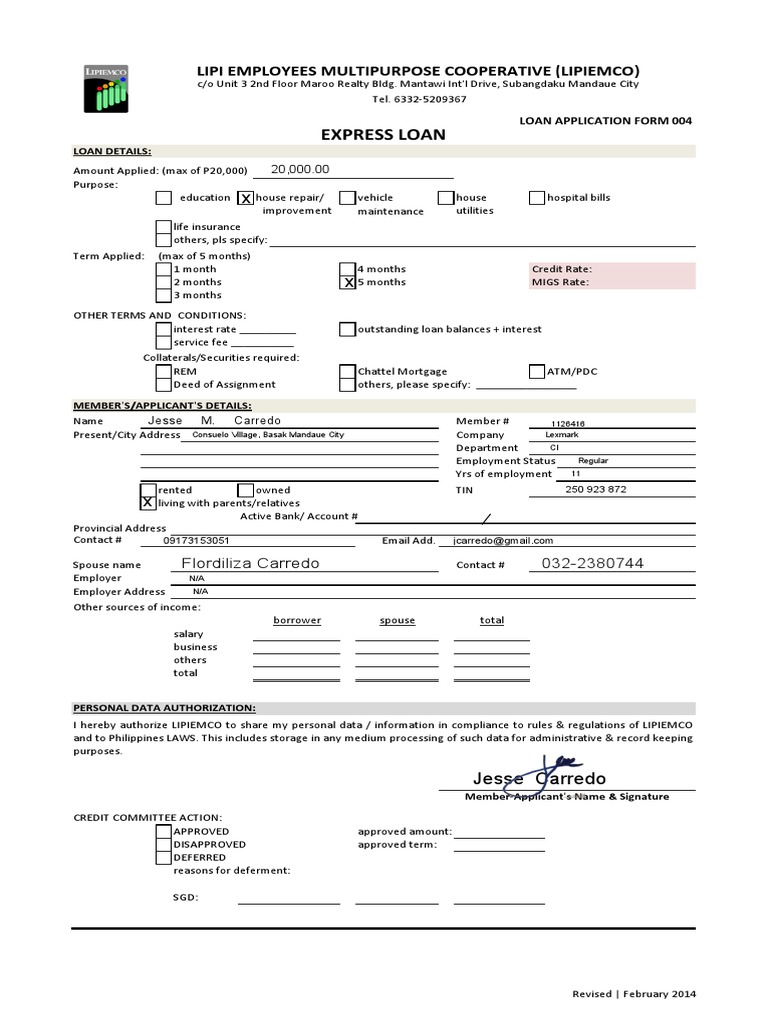 Form-Loan Express March 2015 PDF | PDF | Promissory Note | Loans