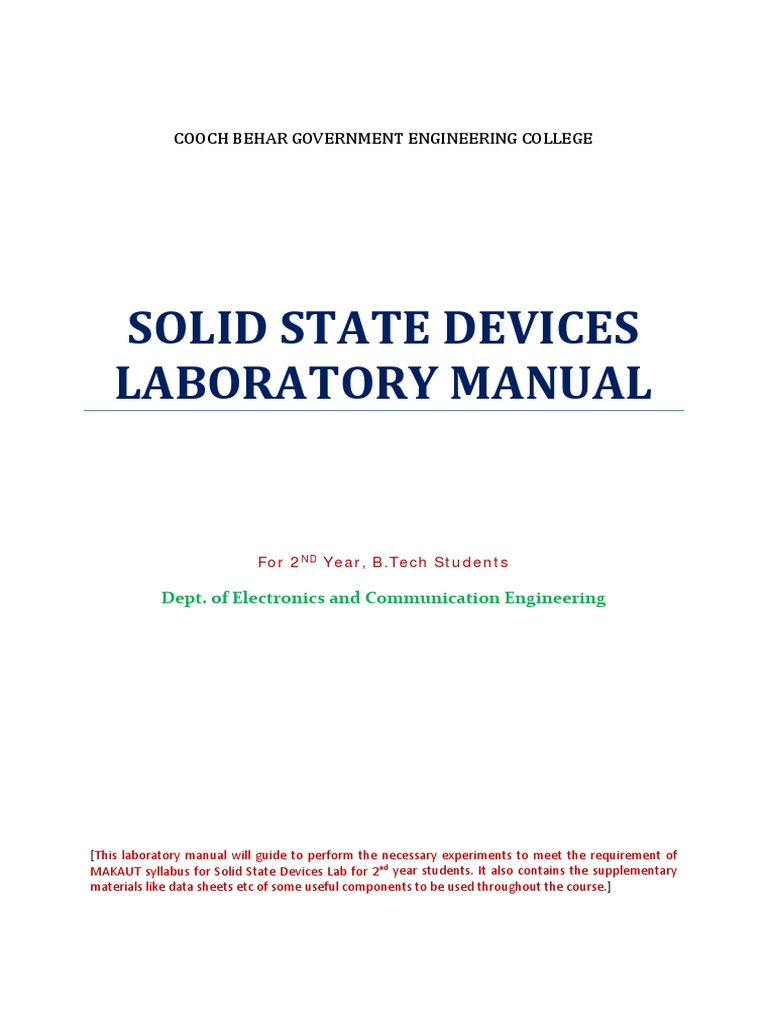 Solid State Devices Lab Manual | PDF | P–N Junction | Bipolar Junction ...