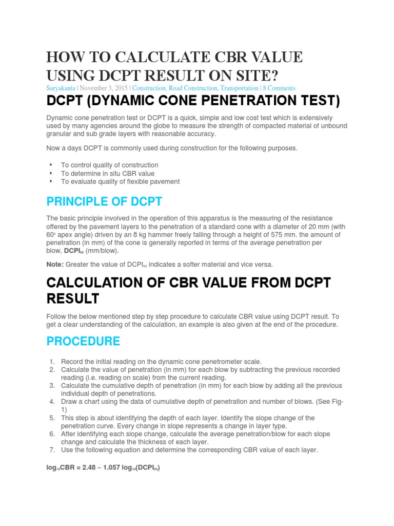 How To Calculate CBR Value Using DCPT Result On Site | PDF | Teaching ...
