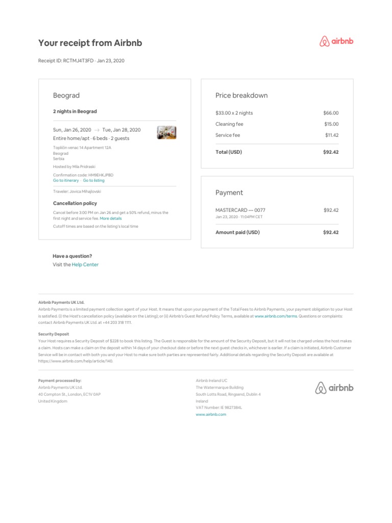 Your Payment Receipt PDF | PDF | Airbnb | Payments