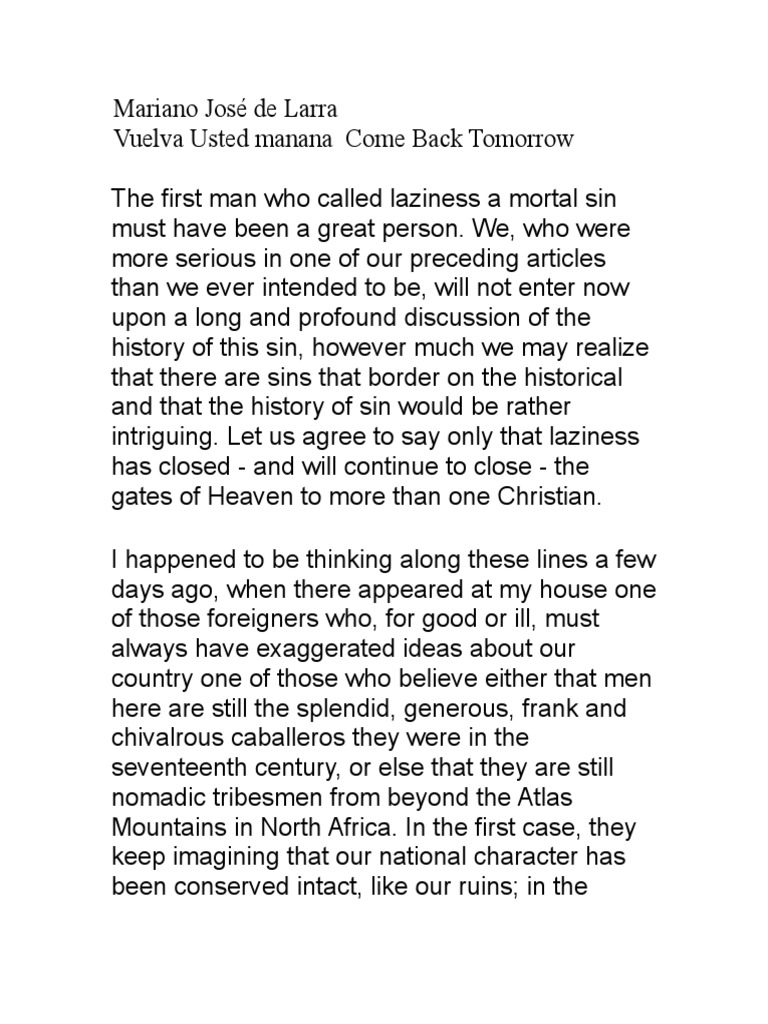 Mariano José de Larra Vuelva Ud. Manana | PDF