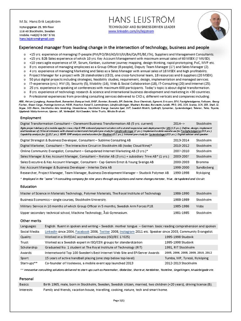 CV Resume Hans Leijström | PDF | Sweden | Business