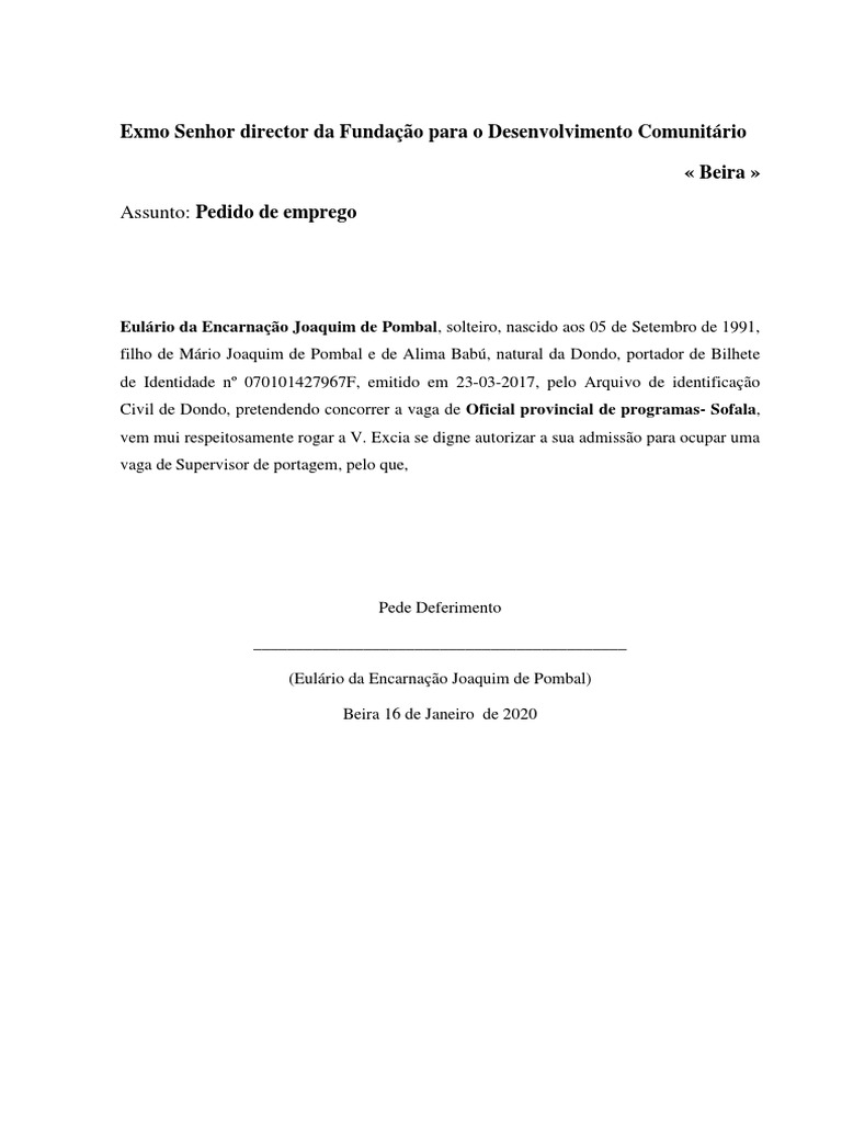 Carta de Pedido de Emprego FDC | PDF Carta de Pedido de Emprego FDC | PDF