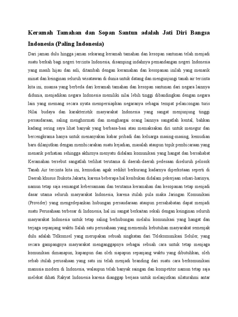Keramah Tamahan Dan Sopan Santun Adalah Jati Diri Bangsa Indonesia ...