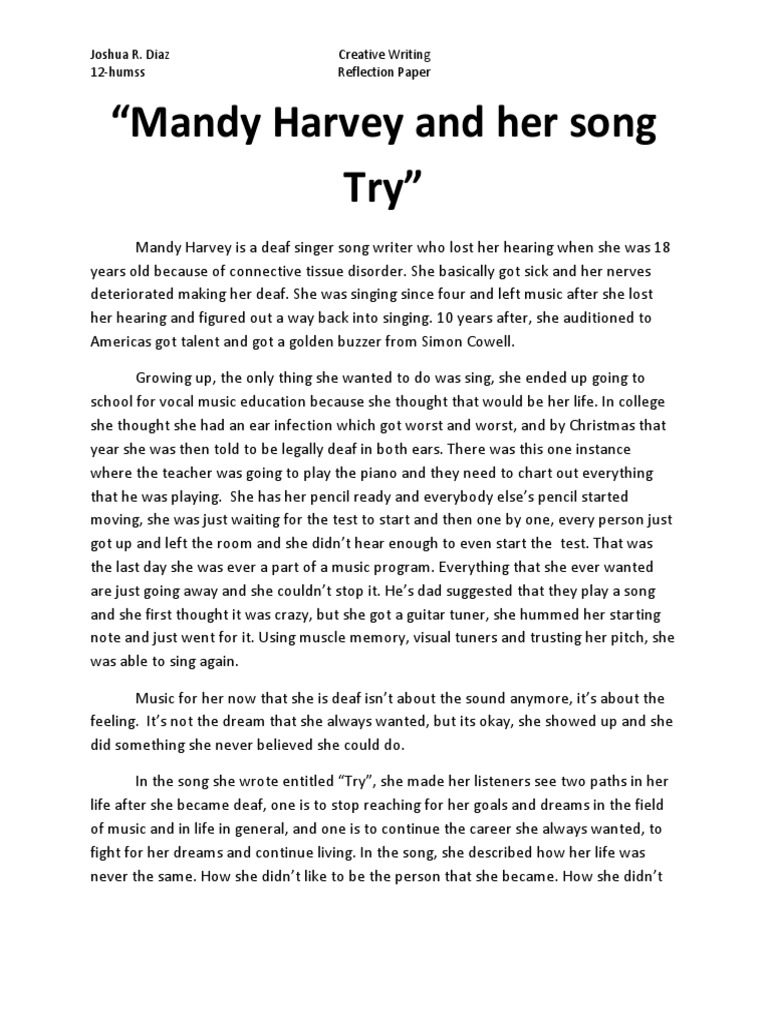 Creative Writing Reflection TRY | PDF | Hearing Loss | Singing