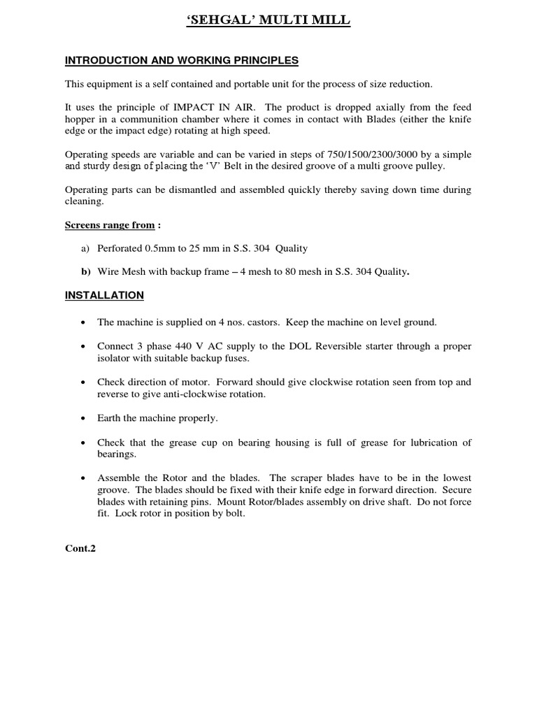 Multimill Manual | PDF | Electric Motor | Belt (Mechanical)