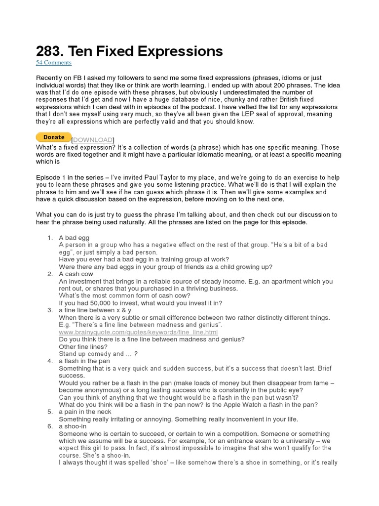 280 Fixed Expressions | PDF | Idiom | Semiotics