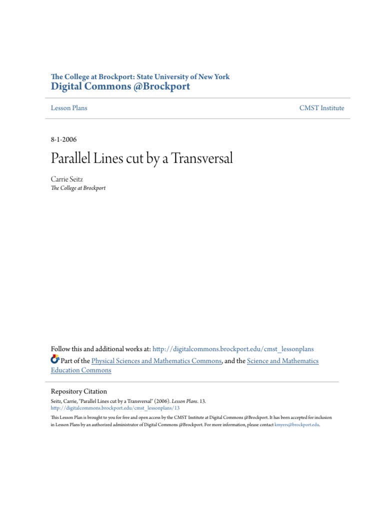 Parallel Lines Cut by A Transversal | PDF | Angle | Elementary Geometry