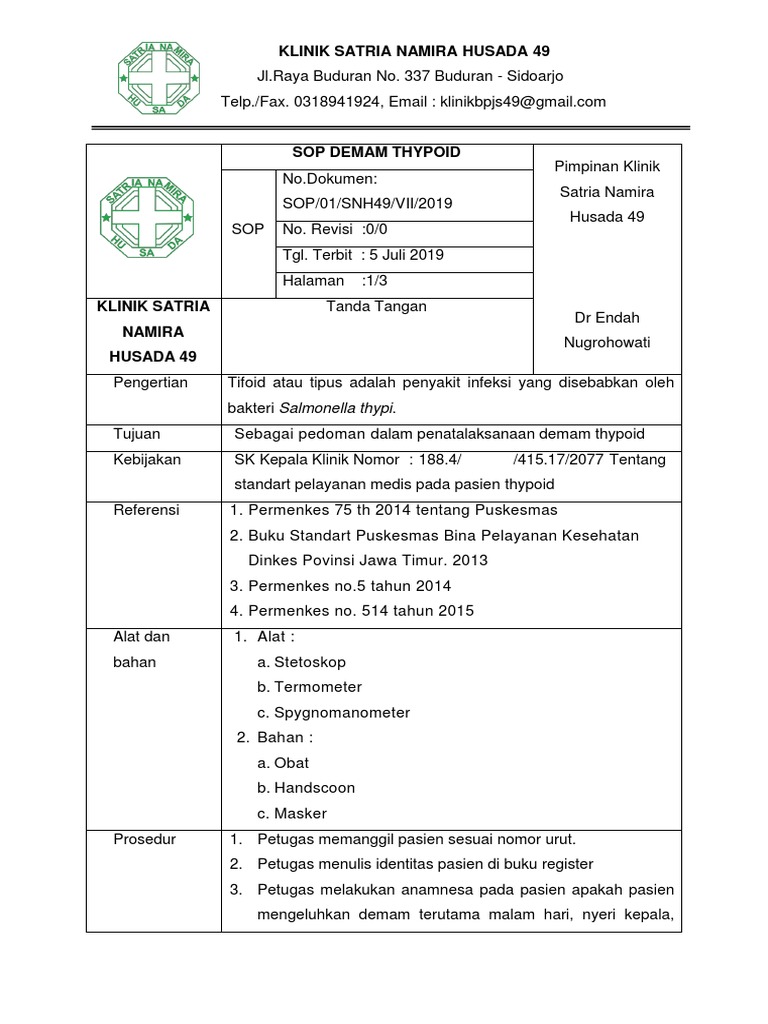 SOP Penanganan Demam Tifoid Klinik | PDF