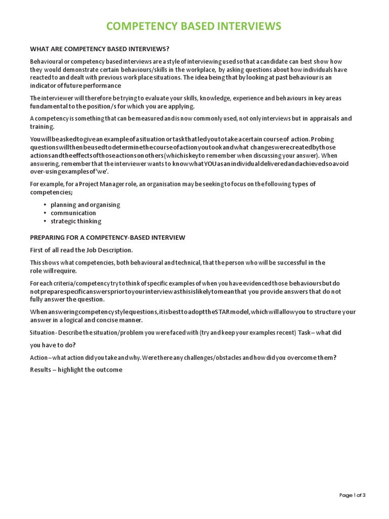 Competency Based Interview Guide For Candidates | PDF | Competence ...